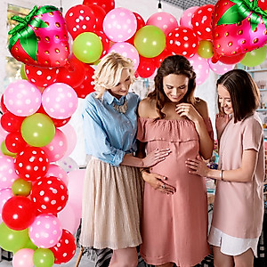 109 Pieces Strawberry Party Balloons Arch Garland 12 10 5 Inch Red Pink Green Latex Balloons Jumbo Strawberry Foil Balloons for Baby Shower Berry First Birthday Strawberry Party Decorations