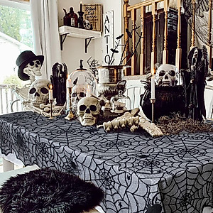 LuoluoHouse Black Lace Tablecloth 54x72 Inch Halloween Tablecloths Spider Cobweb Table Cover for Masquerade Dinner Party Scary Movie Nights Table Decorations