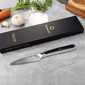 Sunnecko Paring Knife 3.5 Inch, Fruit Knife with 67-layers Damascus Steel VG-10 Blade Small Knife, Peeling Knife with Inlaid Handle Small Kitchen Knife Perfect for Cutting Fruit Vegetables Petty Knife