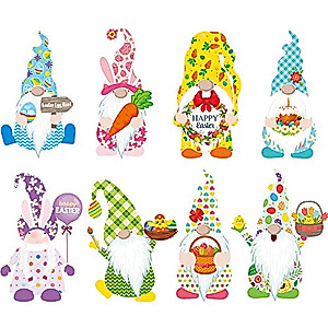 40 Pieces Funny Easter Gnomes Cutouts Stickers Easter Classroom Decoration Cutouts with Glue Point Dots for School Home Office Party Favors Bulletin Board Ornament Holiday Supplies, 8 Designs
