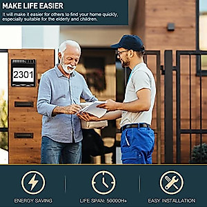 House Numbers Solar Powered Address Sign, Waterproof 3200k Warm LED Illuminated address Plaques house numbers for outside, Smart Switch address numbers light for Home Yard, Outdoor Walls