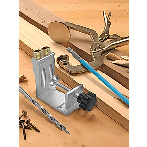 FUYGRCJ- Pocket Hole Jig Kit 15 Degree Angle Oblique Hole Puncher Locator High Precision Adjustable Woodworking Drill Guide Tool Kit for DIY Carpentry Projects