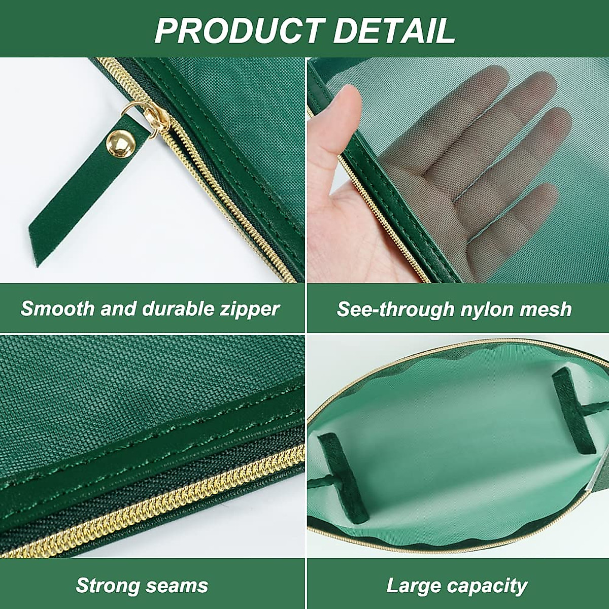 JOINDO 3 Pcs Mesh Makeup Bags Mesh Cosmetic Bag Mesh Cosmetic Purse Pouch Portable Toiletry Bags for Travel Home Makeup Organizer(Green)