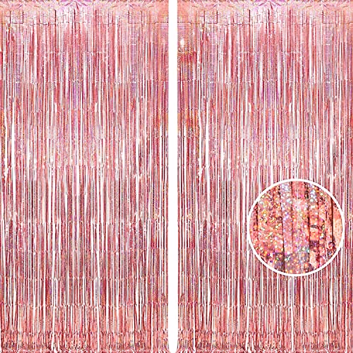 BRAVESHINE Rose Gold Glitter Tinsel Foil Fringe Curtains - 2Pcs 3.2x8.2ft Metallic Holiday Photo Booth Backdrop Party Supplies for Birthday Valentines Day Wedding Bridal Shower Bachelorette Engagement