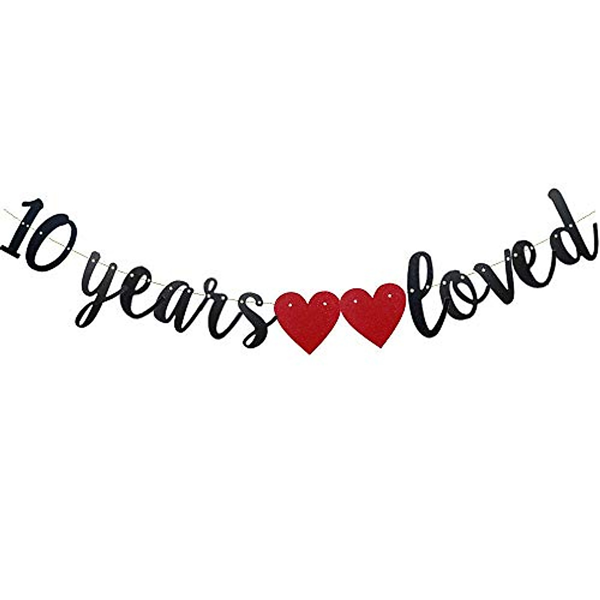 10 Years Loved Banner,Pre-Strung, Black Paper Glitter Party Decorations for 10TH Birthday Decorations 10TH Wedding Anniversary Day Party Supplies Letters Black ZHAOFEIHN