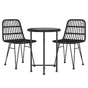 Camerina 3 Piece Patio Dining Set Outdoor Patio Dining Set Outdoor Patio Furniture Patio Set Patio Table and Chairs Set Black Poly Rattan 3157836