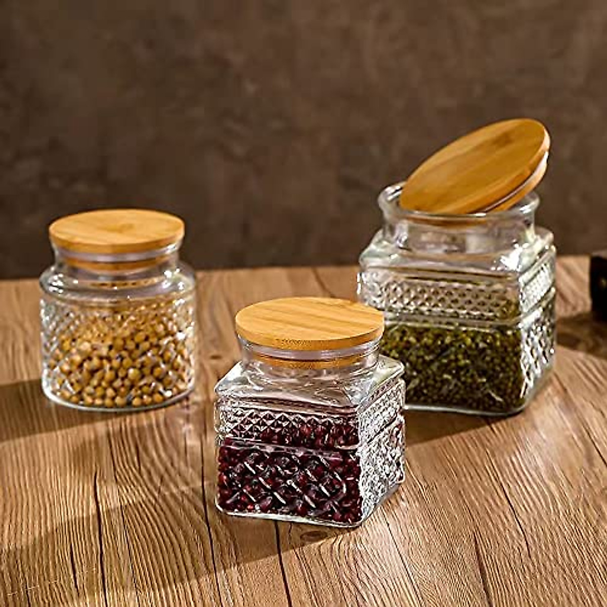 Vintage Embossed Glass Storage Jars Set | 3 Sizes