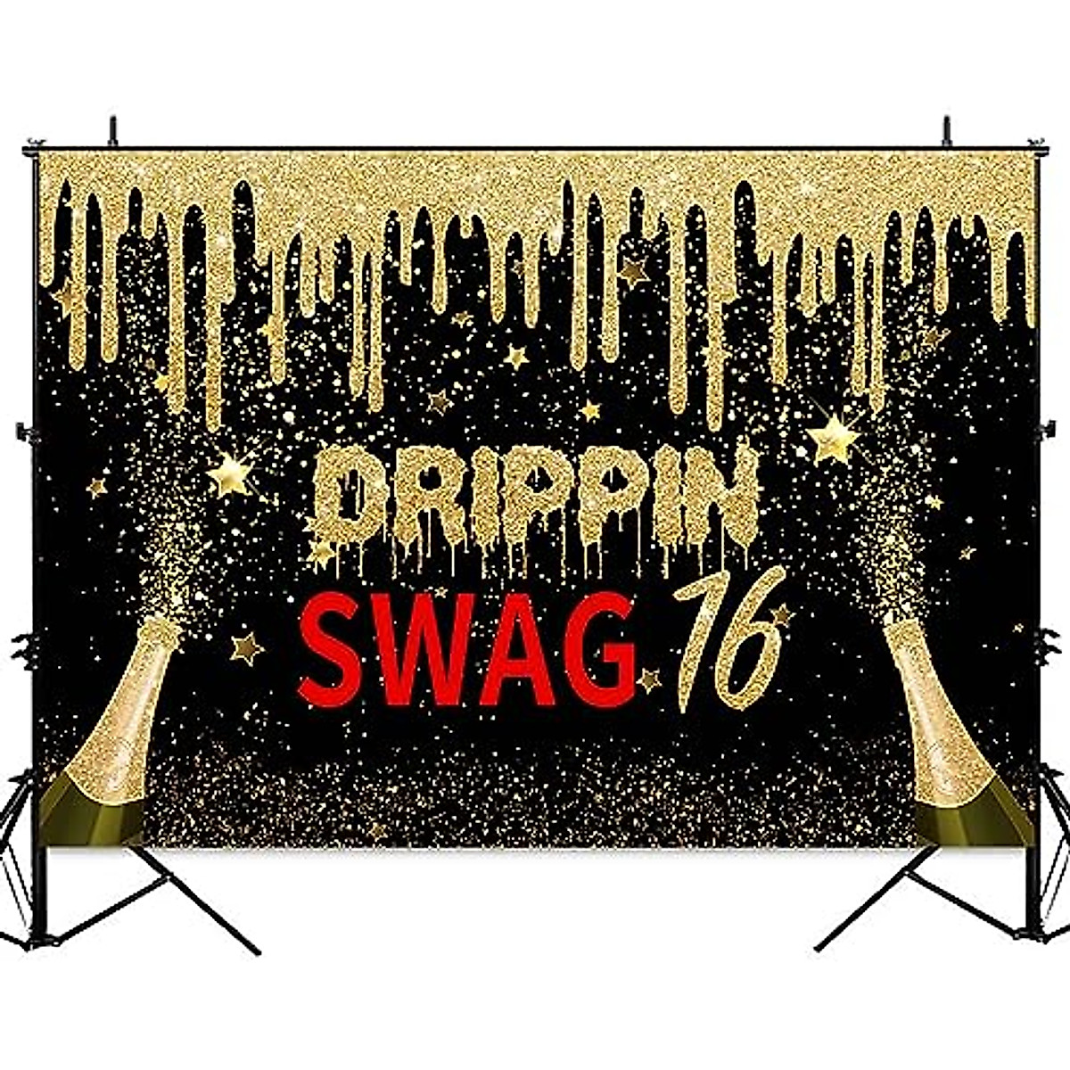Sensfun Drippin Swag 16 Birthday Backdrop Boys Black Gold Hip Hop Happy 16th Birthday Party Decorations Photography Background Teenager Boy 16 Years Old Birthday Banner Supplies 7x5ft