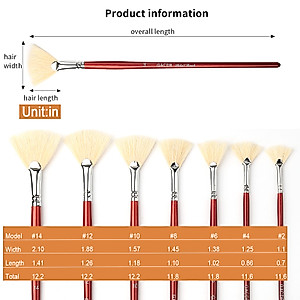 GACDR Fan Brush for Painting, 7 Pieces Fan Brush Set with Hog Bristle Natural Hair and Long Wood Handle, Professional Artist Fan Brushes for Acrylic Painting,Oil Watercolor Painting