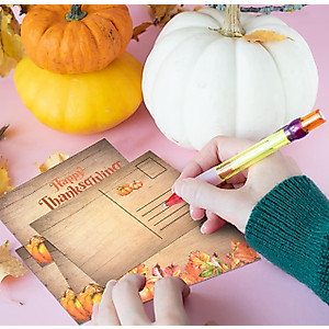 Gift Boutique 120 Pcs Happy Thanksgiving Postcards Fall Greeting Cards 4" x 6" Holiday Pumpkins Maple Leaves Design Harvest Blank Note Post Card