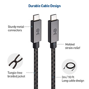 Cable Matters Braided Long USB C Cable 10 ft with Fast Charging, Up to [100W Charging, 480Mbps Data Transfer], No Video Support, Black, USB C Charger Cable Compatible with MacBook Pro, PS5 Controller