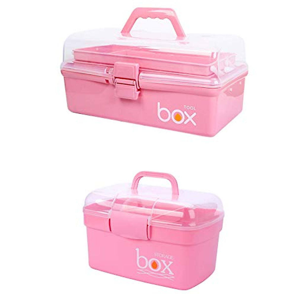 Kinsorcai Clear Plastic Storage Box/Tool Box, Multipurpose Organizer and Portable Handled Storage Case for Art Craft and Cosmetic (Pink)