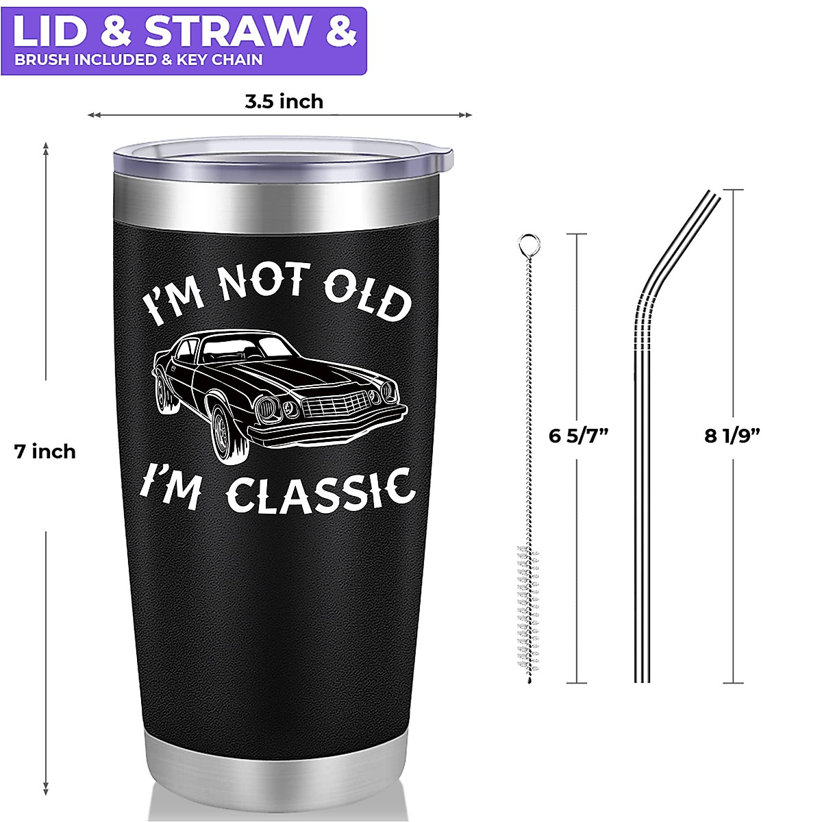 YEMOTTS I am Not Old I am Classic Tumbler - Insulated 20 oz Stainless Steel Tumbler - Funny Gifts for Grand Dad Husband