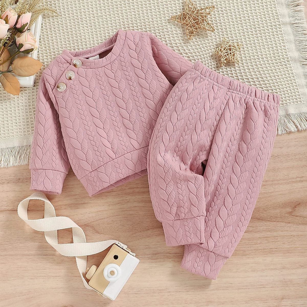 GRNSHTS Baby Girl Clothes, Newborn Long Sleeve Sweatshirts Tops+Solid Pants 2pcs 0-24M Fall Outfits(Pink,0-3 Months)