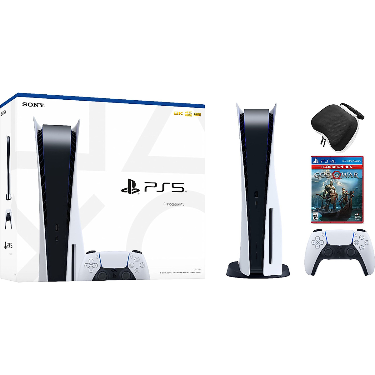PS5 Disc Edition Gaming Console System Bundle – Plus: God of War Game, and Dikit Controller Case – System Bundle, PS5 Controller, Video Game, Accessories