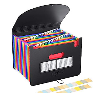 Accordian File Organizer,24 Pockets Expanding File Folder with Expandable Cover,Portable Expandable Plastic Filing Box,Accordion Bill/Paper/Document/Receipt Organizer with Colored Tabs(A4/Letter Size)