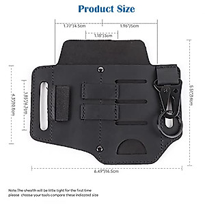 Leather Sheath for Belt,Multitool Sheath EDC Pocket Organizer for Men with Pen Holder,Knife Leather Pouch Flashlight Holster