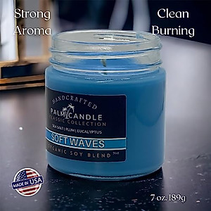 Sea Salt Soy Scented Candle Exquisite Aromatherapy in a Glass Jar Premium Essential Oils 7 Ounces Long-Lasting Burn Time (Soft Waves)