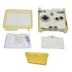 Cowhilan Replacement Clear Full Housing Shell Case Compatible with Gameboy Advance SP GBA SP Console, Send with Game Card Shell, Transparent Yellow
