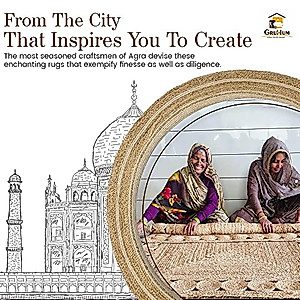 GRUHUM Jute Cotton Area Rug 4ft - Natural Fiber Round Handmade Boho Farmhouse Jute Area Rug Soft Braided Rustic Vintage Reversible Rug for Indoor Kitchen Bedroom Living Room Hallways Enterway