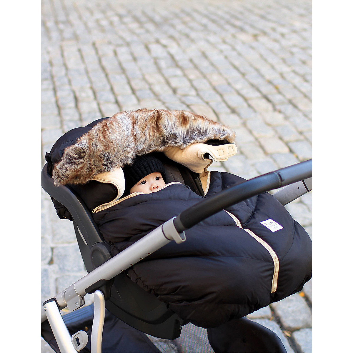 7AM Infant Car Seat Cover - Winter Puffy Cover with Center Zipper for Baby Boys & Girls, Lightweight, Windproof & Water-Repllent Outer Shell, Universal Fit for Infant Car Seat | (0-12M)