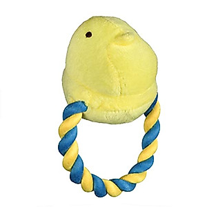 Peeps for Pets Plush Chick Rope Pull Toy for Dogs Squeaker Dog Toy, Yellow/Blue | Soft and Cute, Plush Squeaky Dog Chew Toy with Rope to Add to Dog Toy Bin 6 Inch