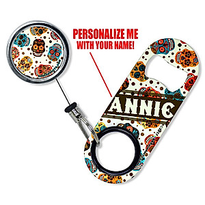 BarConic Mini Bottle Opener with Retractable Reel - Mexican Skulls