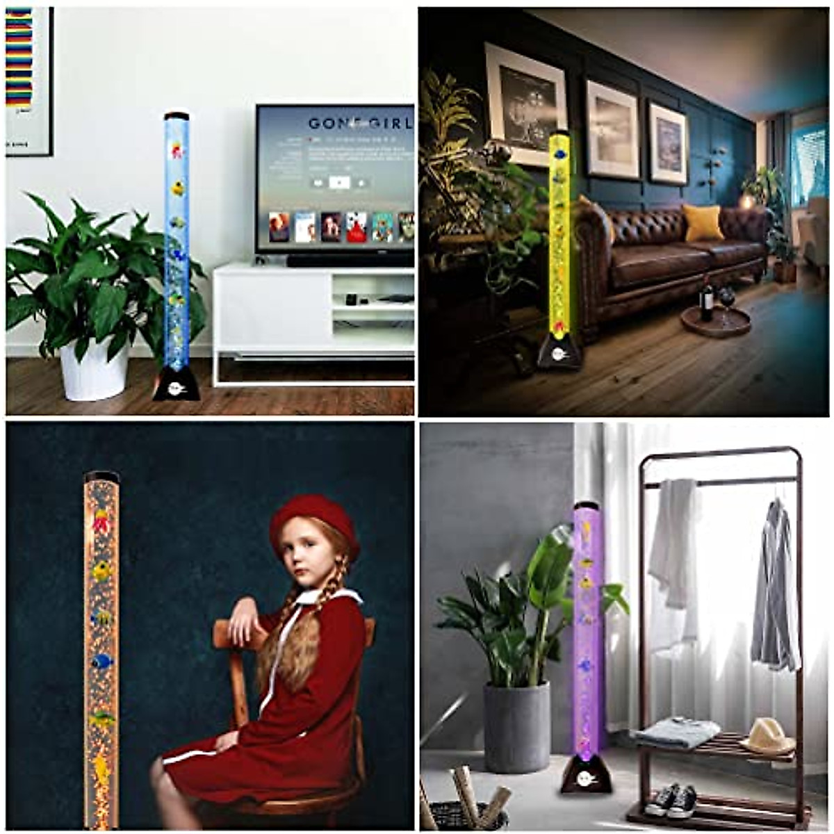 Brewish 4FT Sensory LED Water Bubble Fish Tube Floor Lamp with 20 Color Changing Night Light Effects– Fake Aquarium Tank & Gift for Kids, Autism - Remote Control & 12 Fishes (Wall Bracket Included)