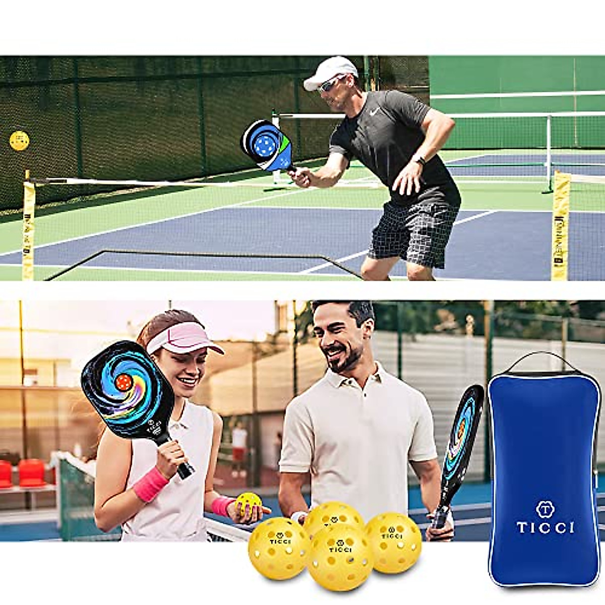 TICCI Pickleball Paddle USAPA Approved Set 2 Premium Graphite Craft Rackets Honeycomb Core 4 Balls Ultra Cushion Grip Portable Racquet Case Bag Gift Kit Men Women Indoor Outdoor (Gorgeous Kit)
