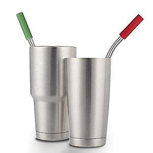 Reusable Smoothie Straws and Milkshake Straws with Silicone Tips , 9mm/0.35" Stainless Steel Wide Straws, Hiware 6 Pack 10" Metal Straws for Smoothies, Milkshakes, Jumbo Drinks with 2 Cleaning Brushes