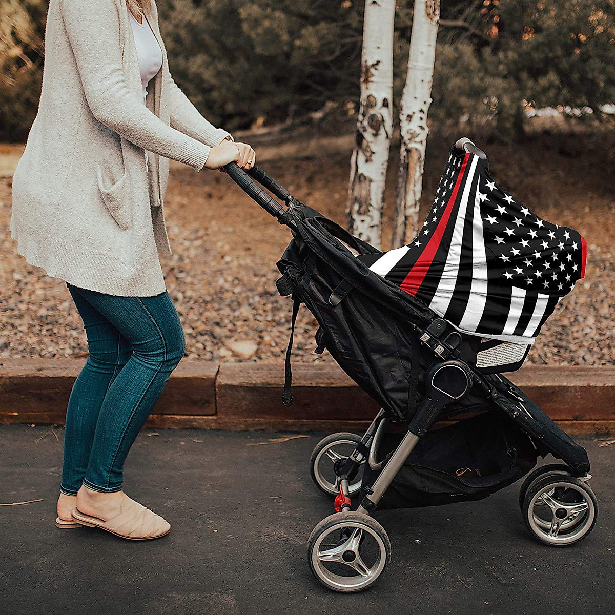 Nursing Cover for Breastfeeding Super Soft Privacy Cover Red Line American Flag Respect Firefighter Sign Multi Use for Baby Car Seat Canopy Baby Shower Gifts for Boy&Girl