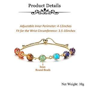 MANIFO 7 Chakra Crystals Bracelet 14K Gold Reiki Healing Crystal Gemstone Adjustable Link Bracelets for Yoga Meditation