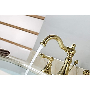 Derengge Gold Finish Bathroom Faucet 8 Inch Widespread Faucet Polished BrassTwo-Handle Sink Faucet 3 Hole with Brass Pop up Drain Assembly,Polished Brass F-8303-PB