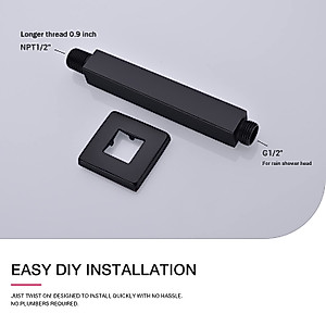 Black Shower Arm with Flange Square Ceiling Mounted Extension Pipe for Rainfall Shower Head, 6 Inches