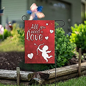 Kcldeci Valentine's Day Hearts Cupid Love Welcome Garden Flag 18x24 Inch Red White Yard Flags Large Vertical Double Sided House Flag Seasonal Outside Decor for Yard Farmhouse