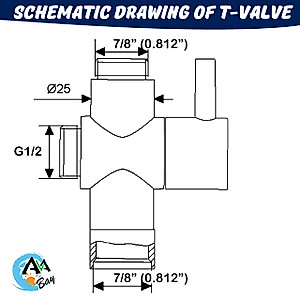 AVAbay All Brass T-Valve with Shut-Off Adapter, 3-Way Tee Connector with Chrome Finish, 3-Way T-Adapter with Shut Off Valve, T Adapter for Handheld Toilet Bidet Spray, 7/8"×7/8"×G1/2