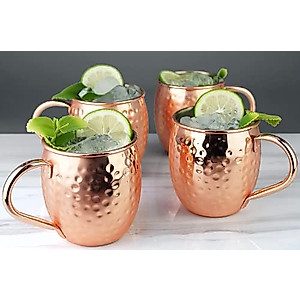 Moscow Mule Mugs Set of 4, Hammered Copper Moscow Mule Mug | Stainless Steel Lining, Copper Plating Cups with Gold Brass Handles Moscow Mule Copper Mug