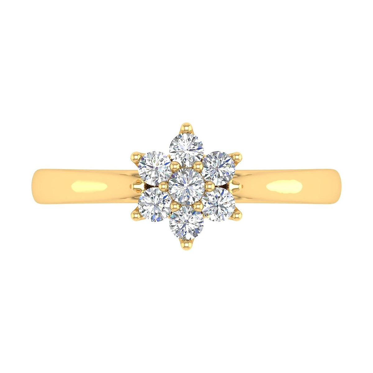 FINEROCK 1/4 Carat Flower Shaped Cluster Prong Set Diamond Ring Band in 10K Yellow Gold - IGI (Ring Size 5.5)