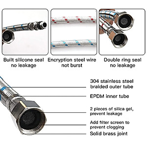 Greenspring 40-Inch Long Faucet Connector, 2Pcs Faucet Supply Lines, Kitchen Sink Toilet Hose Braided Stainless Steel Supply Hose 3/8" Female Compression Thread x M10 Male Connector (1 Pair)