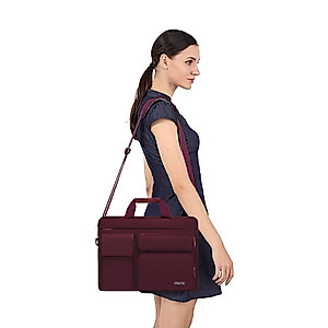 MOSISO Laptop Shoulder Bag Compatible with MacBook Air 15 M3 M2 2024 2023/Pro 16 inch M4 M3 M2 M1,15-15.6 inch Notebook with 2 Raised&1 Flapover&1 Horizontal Pocket&Handle&Belt, Wine Red