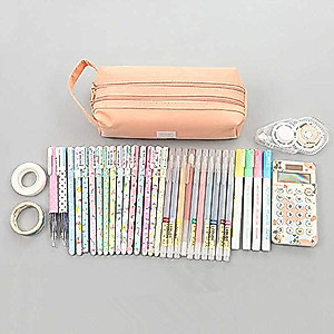 Large Capacity Pencil Bag Stationery Pouch Multi-Colored Pencil Bag Oxford Cloth Cosmetic Pouch Bag Compact Zipper Bag for Office & Student (Bag B-Yellow)