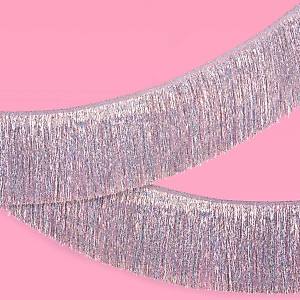 xo, Fetti Silver Iridescent Fringe Banner - 5 Ft. | Bachelorette Party Decorations, Birthday Party Decor, 21st Bday Decor, HBD, Photo Booth Banner Backdrop