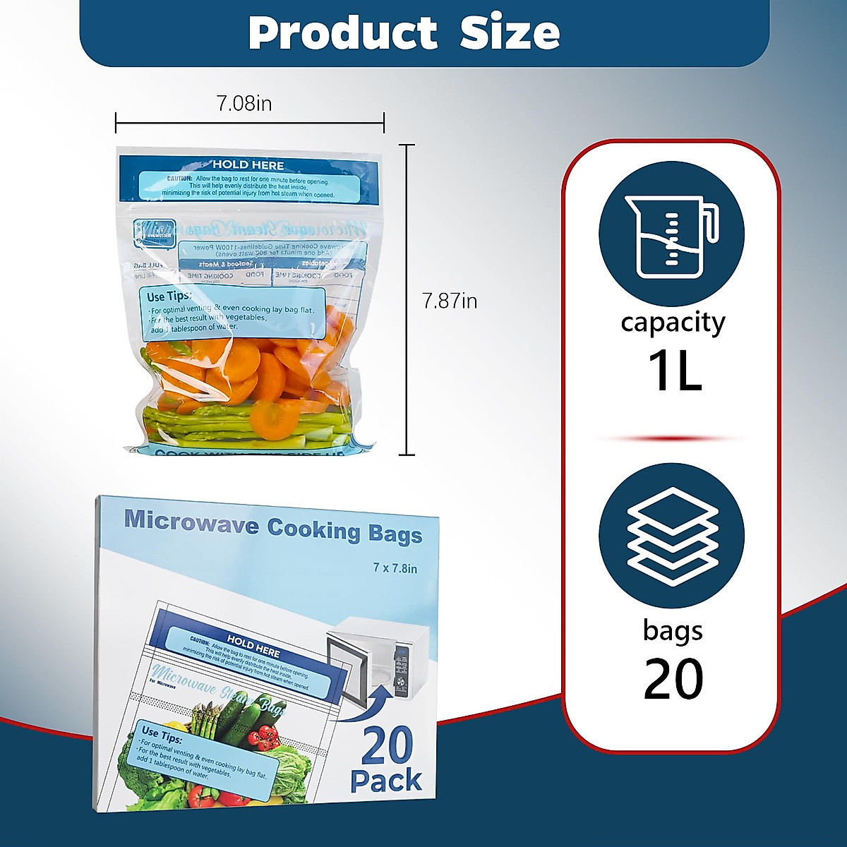 20 Pack Microwave Steamer Bag - Steam Food Storage Bags Steam Cooking Bag Microwave Steam Bags for Food Vegetables Potatoes and Meat Microwave and Freezer Safe