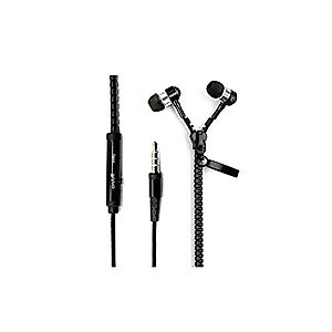 Luminous Zip Earphones Glow in The Dark Zipper Headphones Light up Wired Earbud Stereo Earphones for Mobile Phones Tablet (Zip-Black)