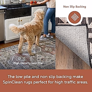 nuLOOM 5' x 8' SpinClean Machine Washable Stain-Resistant Area Rug with Non Slip Backing, Low Profile for Living Room, Bedroom, and Dining Room, Leighton Beige