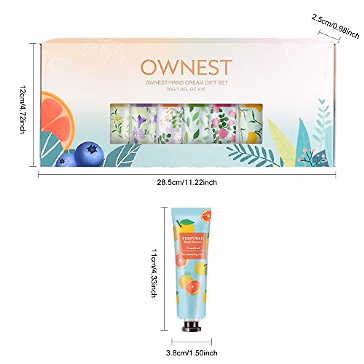 Ownest 10 Pack Fruits Extract Fragrance Hand Cream, Moisturizing Hand Care Cream Travel Gift Set,For Men And Women-30ml