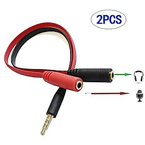 Seadream 2Pack 3.5mm 4 Position to 2X 3 Position 3.5mm M/F Headset Splitter Adapter,Headset Adapter for headsets with Separate Headphone/Microphone Plugs (2pack Black and red)