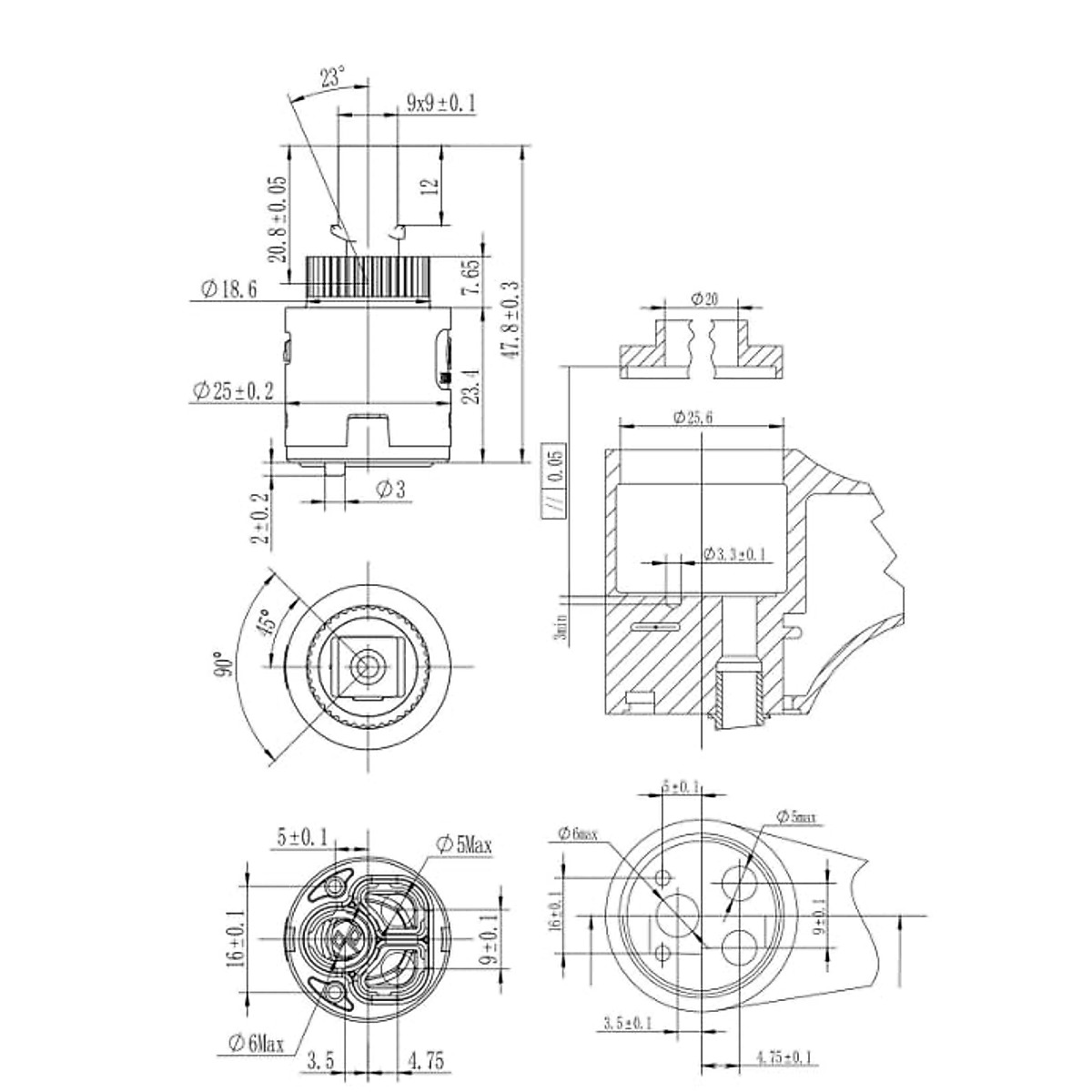 MING DI 25mm Short Leg Faucet Cartridge, Single Handle Faucet Valve for Kohler Kitchen Faucet