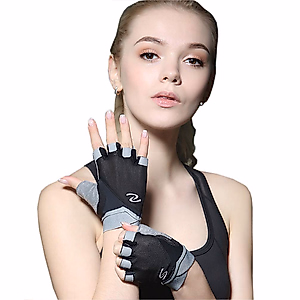 Luwint Women Fingerless Yoga Gloves Non Slip Padded - Barre Pilates Fitness Workout Training Wrist Exercise Accessories (Black, Medium)