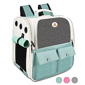 Top tasta Cat Backpack Carrier, Airline Approved, Ventilated Design, Breathable Mesh for Small Cats and Dogs for Hiking and Camping, Carry Up to 25 Pounds (Light Blue)